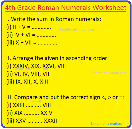 4th Grade Roman Numerals Worksheet | Grade 4 Roman Numerals