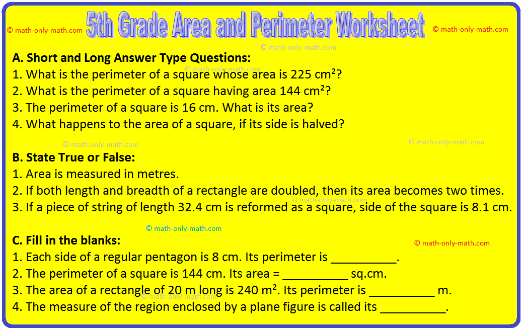 5th Grade Area and Perimeter Worksheet | With Answers | Free Worksheet