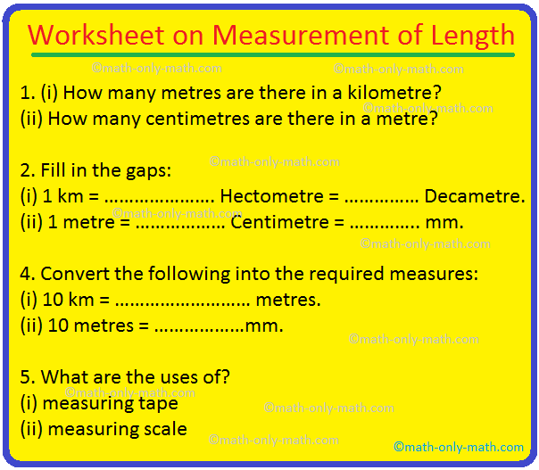 Worksheet on Measurement of Length | Exercise Sheet on Measurements