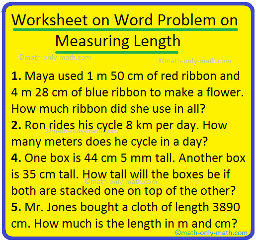 Worksheet on Word Problem on Measuring Length | Length Word Problems
