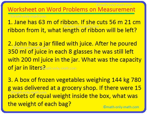 Worksheet on Word Problems on Measurement | 5th Grade Word Problem
